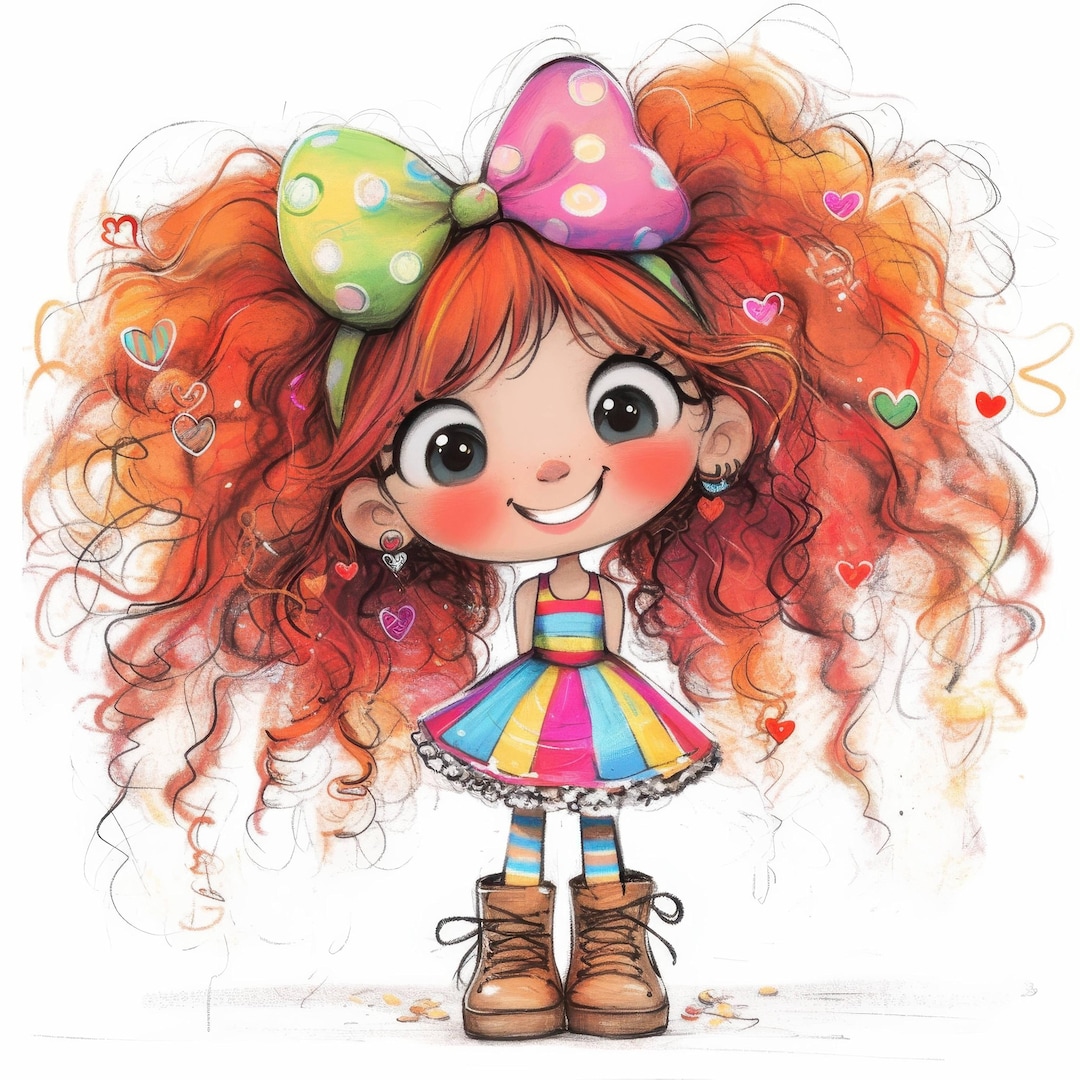 11 Quirky Cute Little Girl Set 2 Clipart Bundle, Whimsical Illustration ...