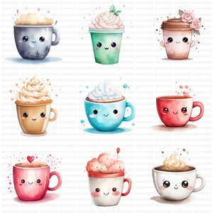 Watercolor Kawaii Coffee Cup Clipart | Coffee Love, Cute Adorable ...