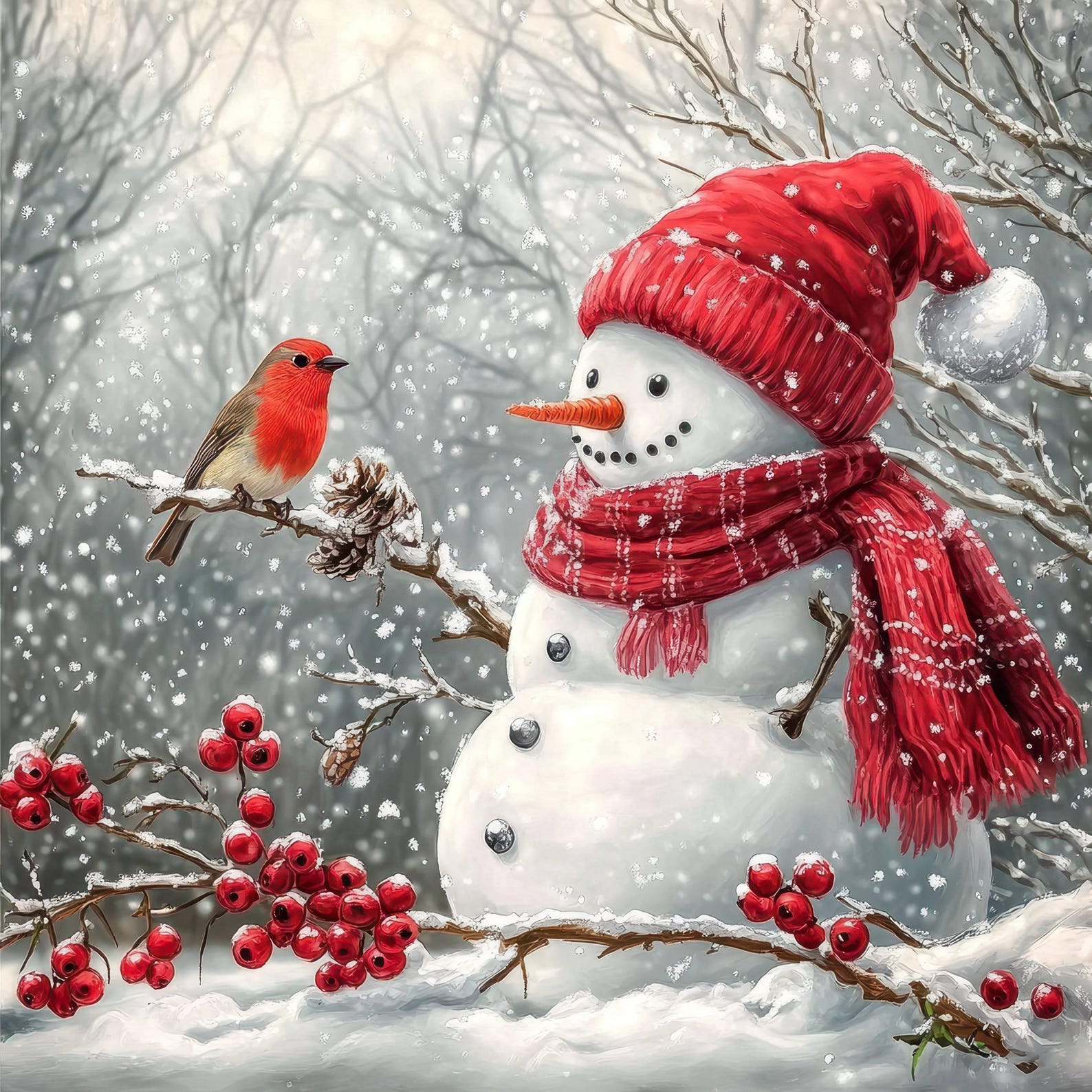 10 Red Snowman and Cardinal Clipart Bundle, Winter Illustrations ...