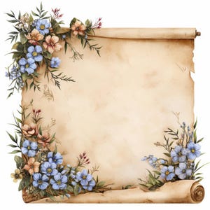 12 Floral Papers Clipart Bundle, Printable Watercolor Antique Scroll ...