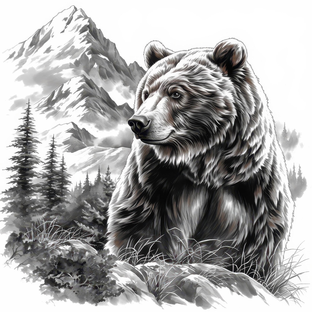 16 Brown Bear Clipart Bundle, Bear Ink Prints Illustrations, Printable ...