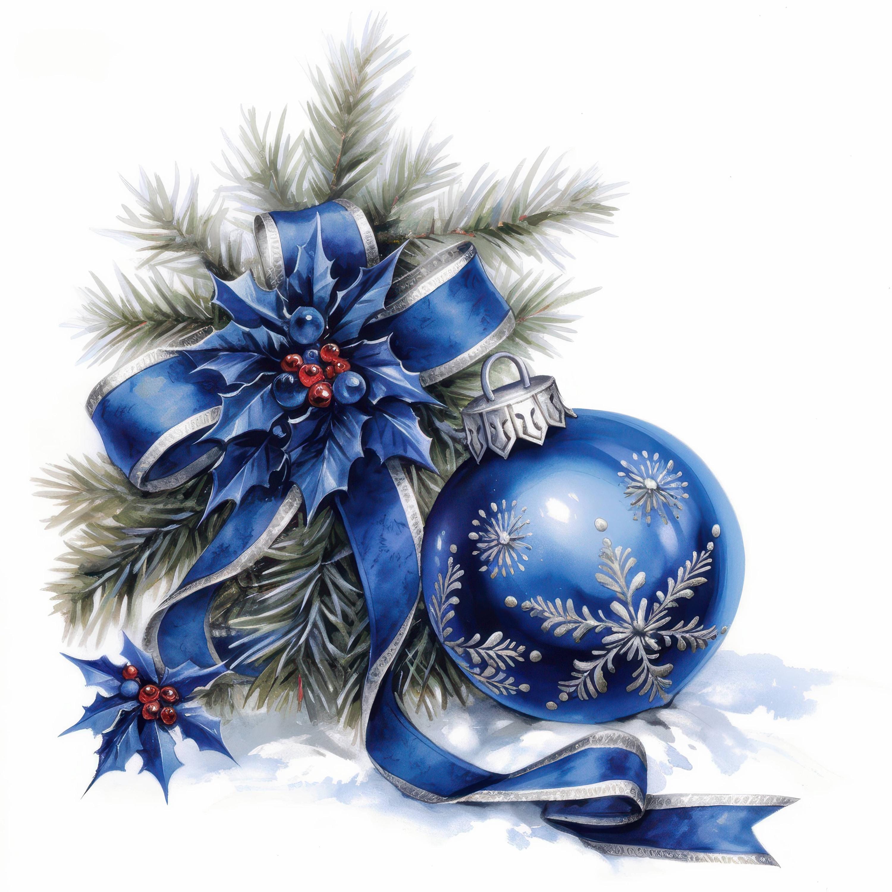 13 Blue Christmas Decorations Clipart Bundle, Printable Watercolor ...