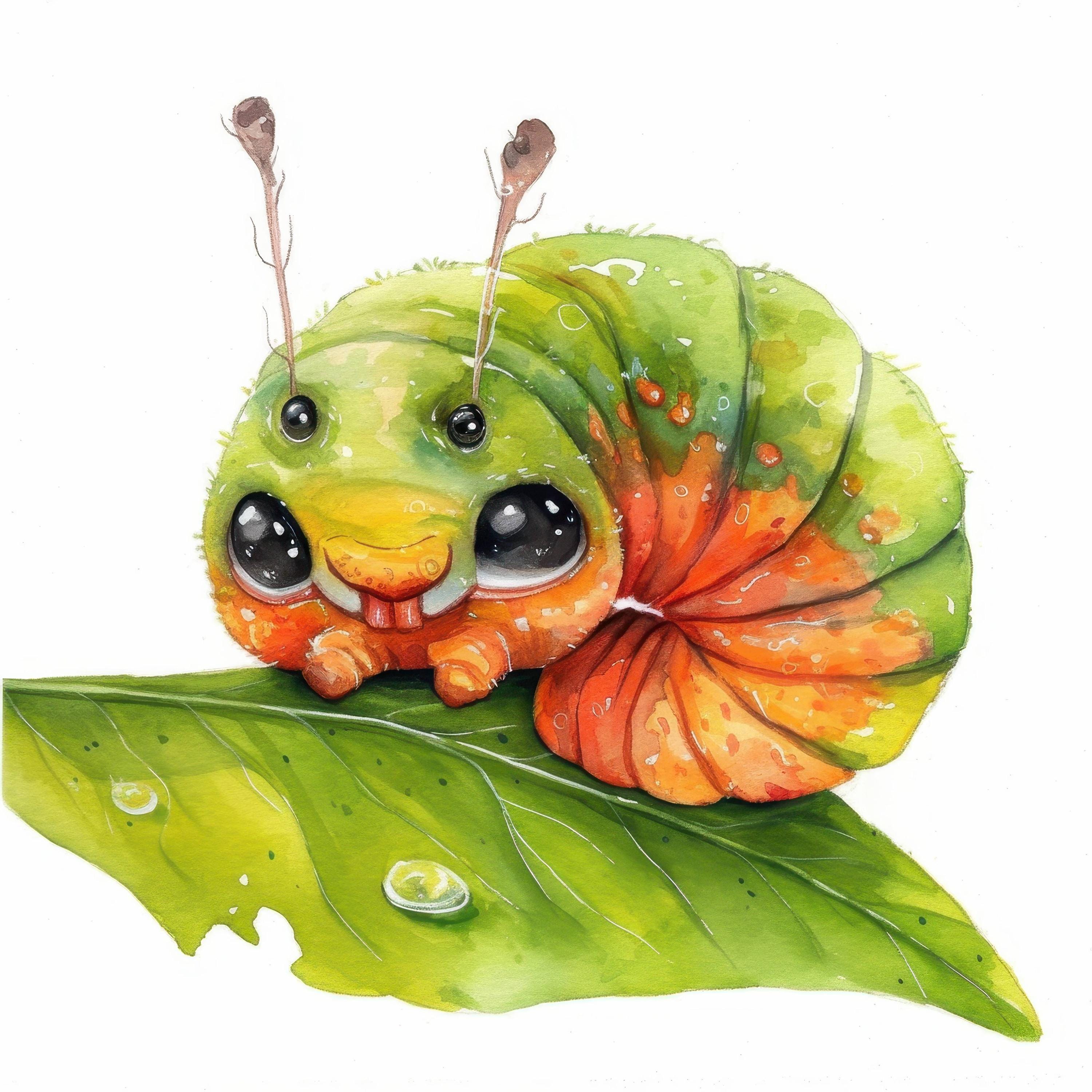 16 Caterpillar With Dew Clipart Bundle, Dew Leaves Illustrations ...