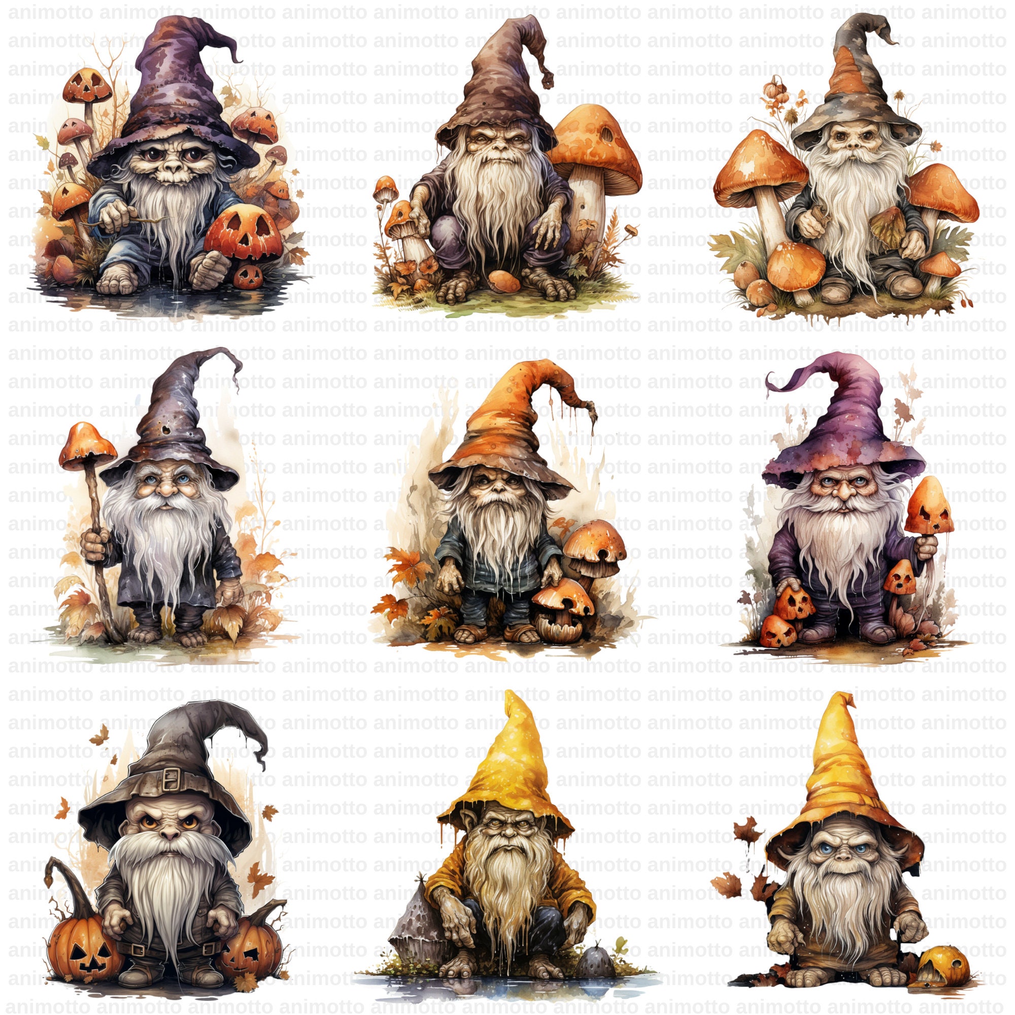 Watercolor Halloween Gnomes Clipart Bundle, Spooky Gnome Illustrations ...