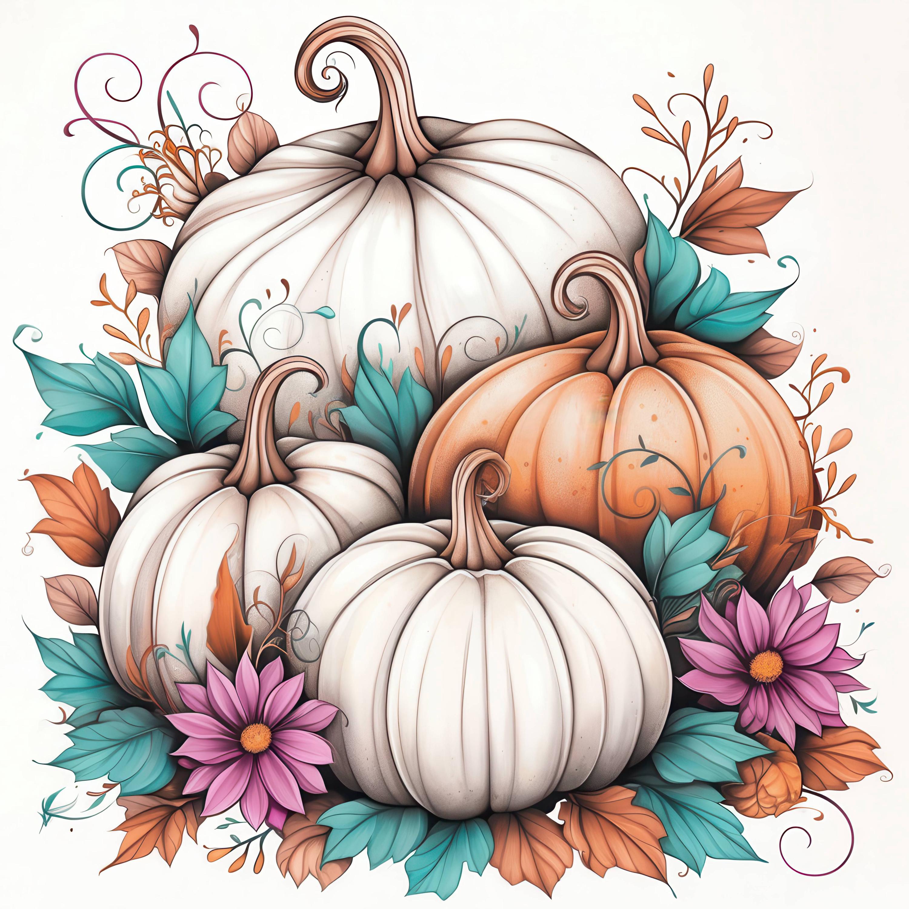 Folk Art Pumpkins Clip Art 20 High Res Watercolor JPG Junk Journaling ...