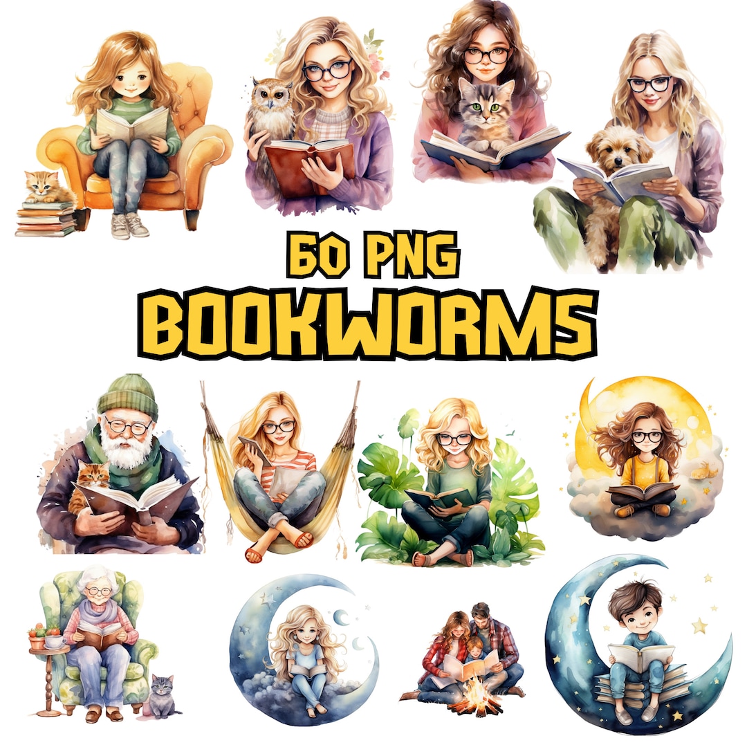Watercolor Bookworms Clipart | Painted Bookworm Clipart | Bookworm ...