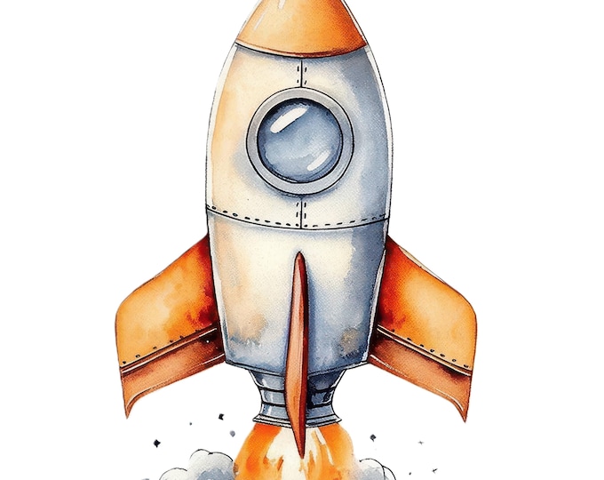 8 Cartoon Rocket Clipart, Space Rocket Clipart, Printable Watercolor ...