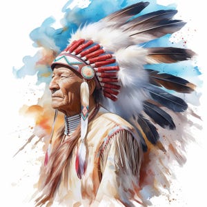 16 Old Native American Man Clipart Bundle, Printable Watercolor Images ...