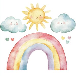 20 Sun and Rainbow Watercolor Clipart, Nursery Rainbow Image ...