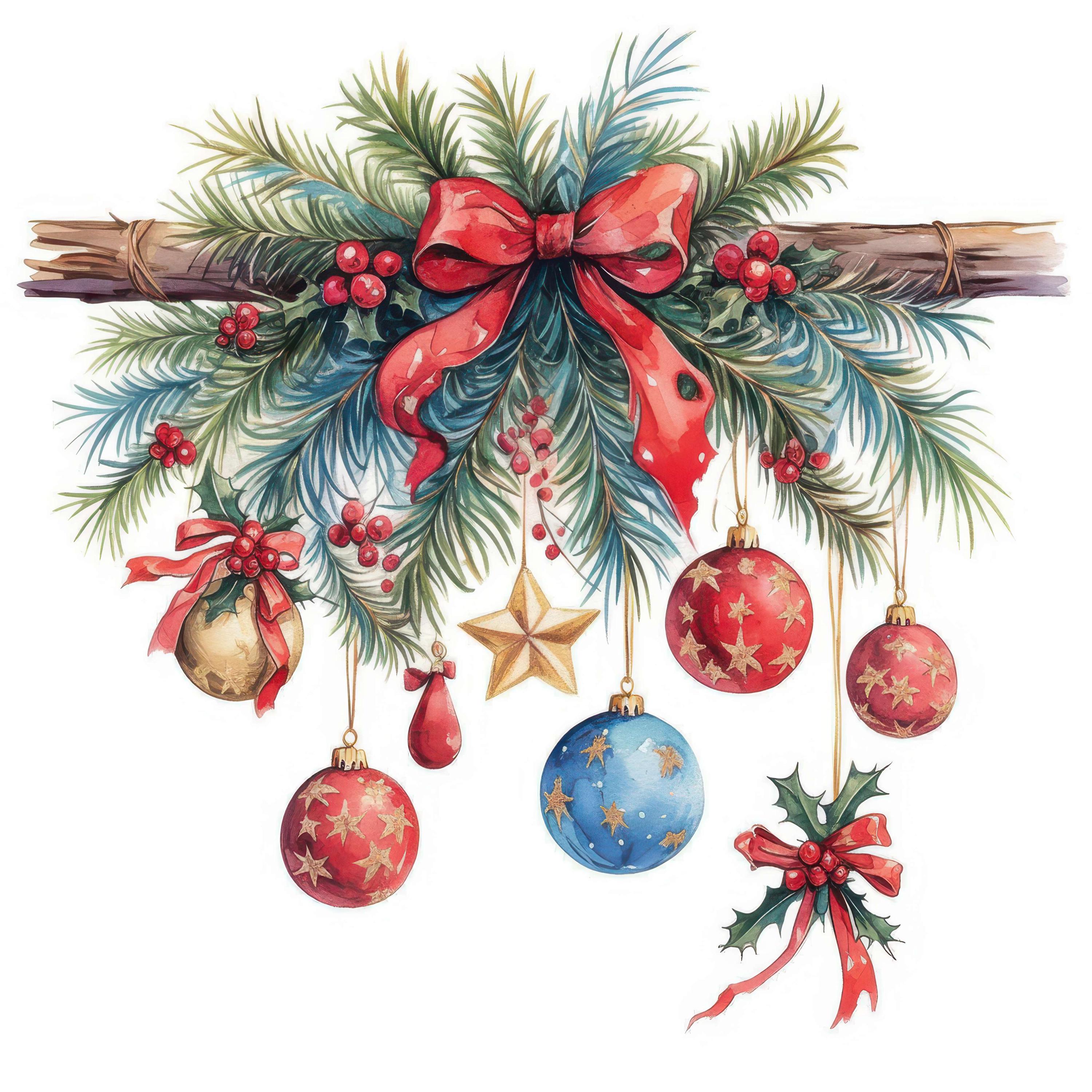 25 Christmas Decors Clipart Bundle, Festive Illustrations, Printable ...