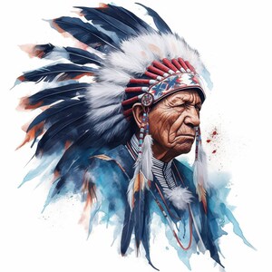 16 Old Native American Man Clipart Bundle, Printable Watercolor Images ...