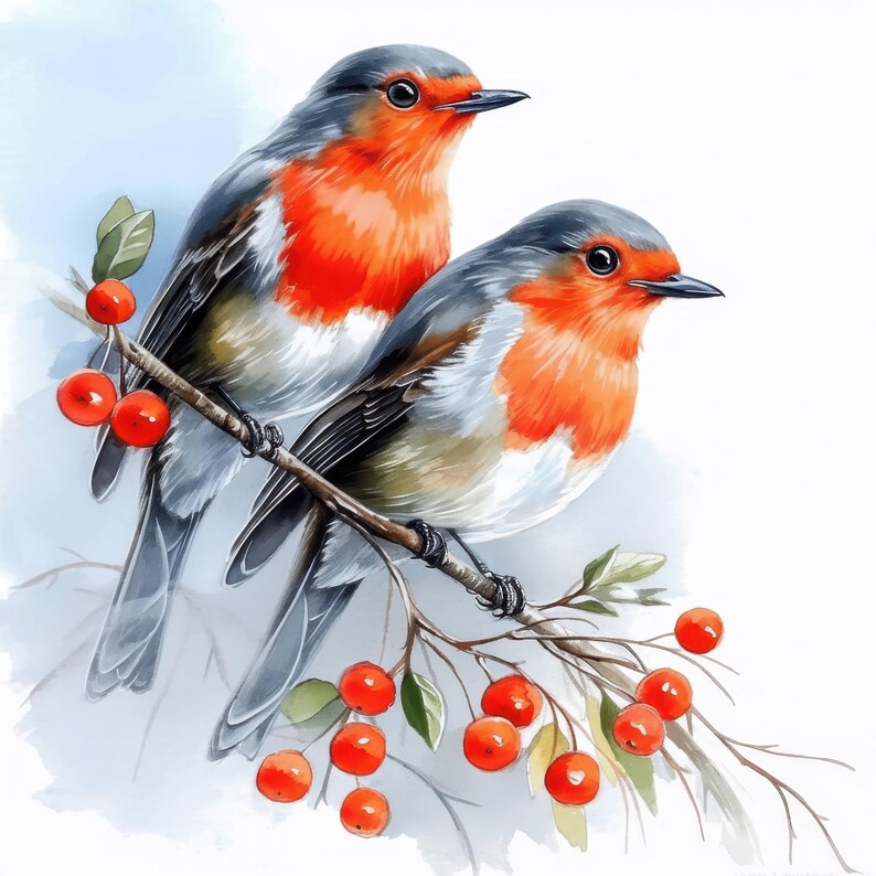 16 Christmas Robin Couple Clipart Bundle, Xmas Robin Bird Images ...