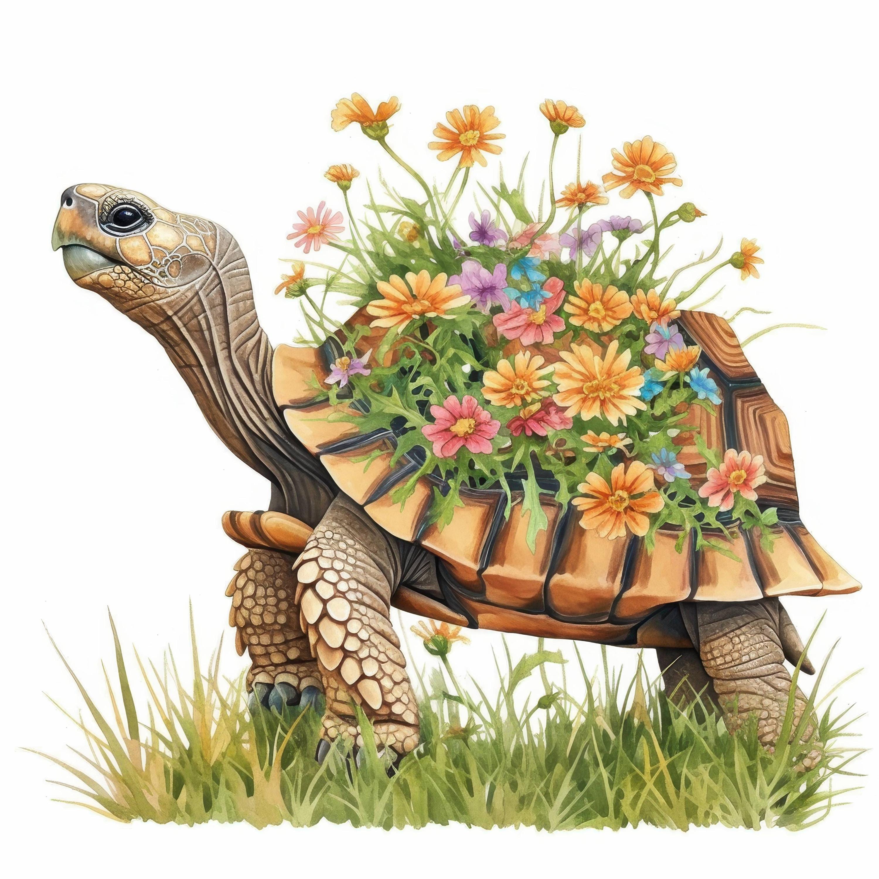 12 Turtle With Flower Shell Clipart Bundle, Floral Illustrations ...