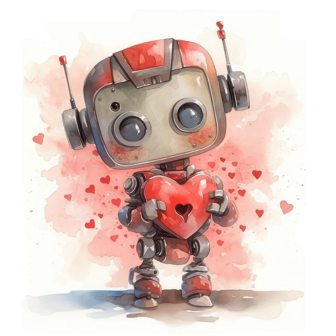 17 Romantic Robots Clipart Set, Printable Watercolor Cartoon Robot ...