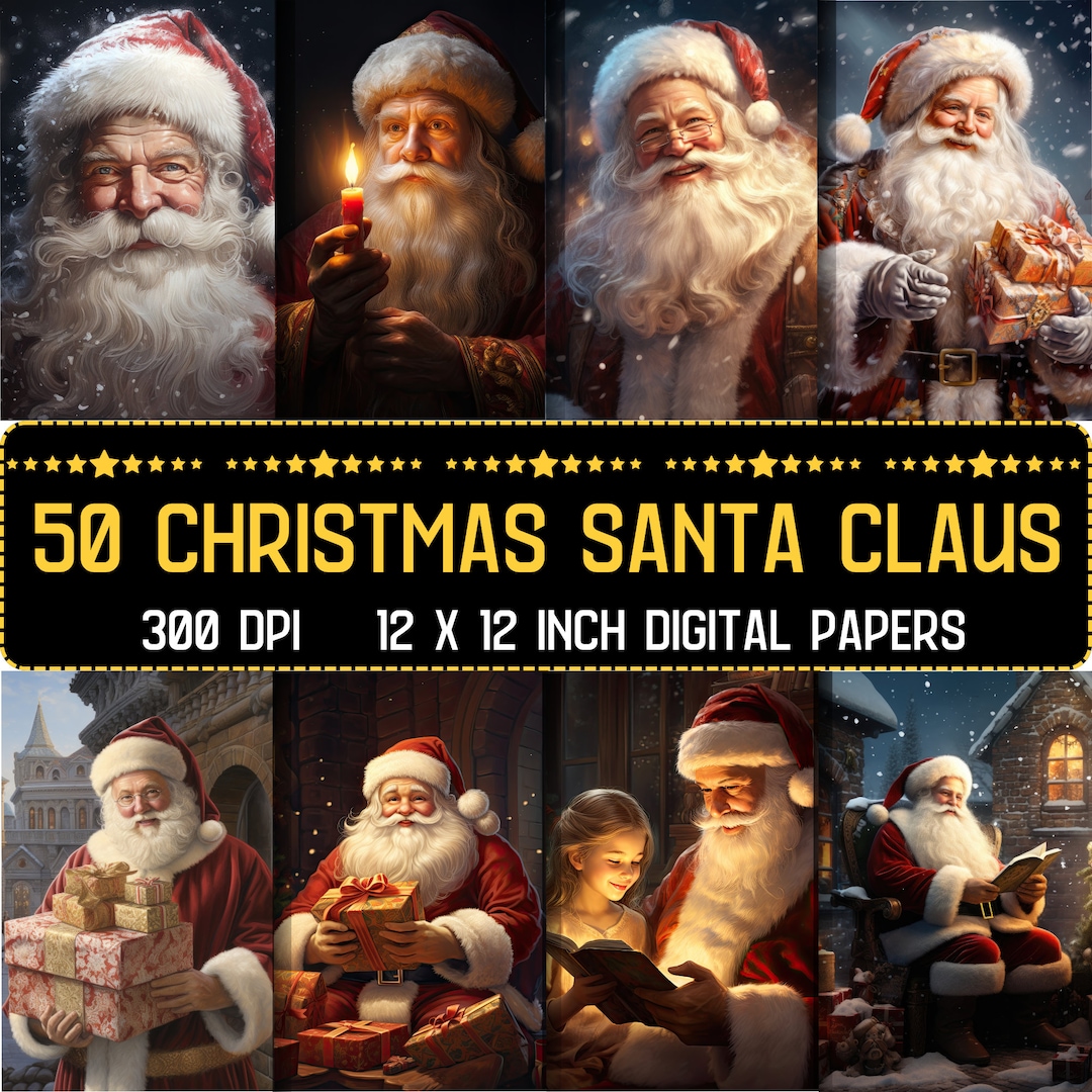 Printable Enchanted Santa Claus Digital Paper, Christmas Santa ...