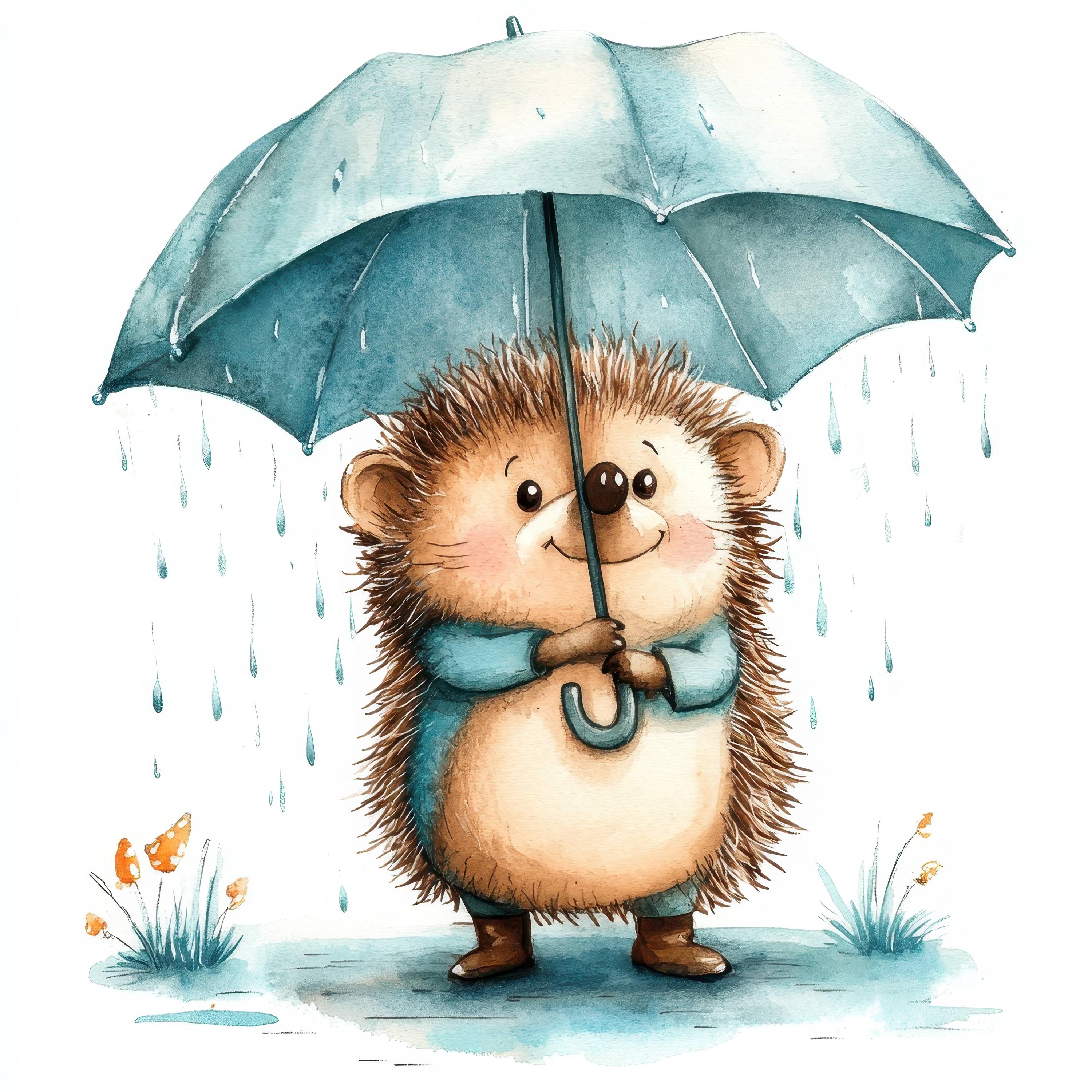 14 Hedgehog Rainy Clipart Bundle, Hedgehog and Umbrella, Printable ...