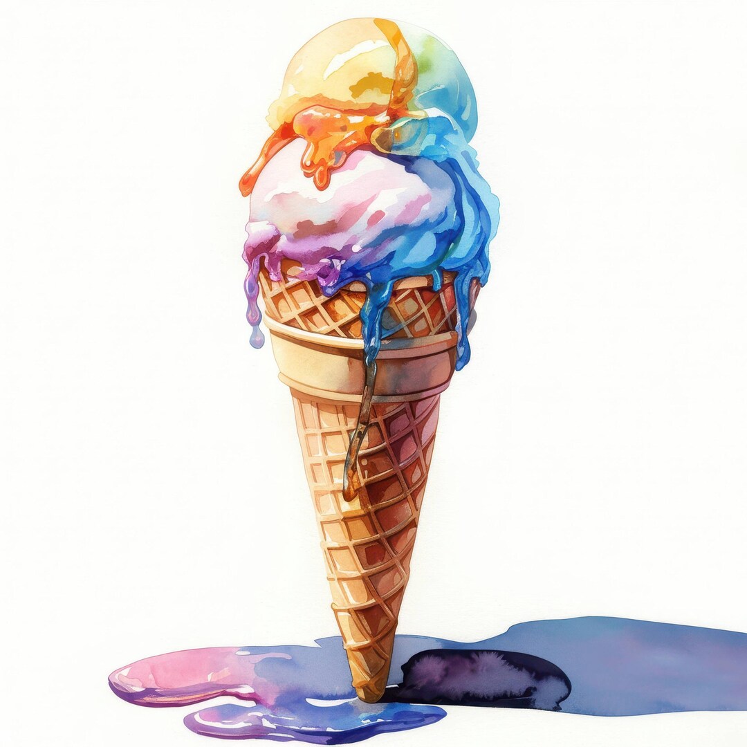 12 Rainbow Ice Cream Clipart Bundle, Watercolor Summer Sweet Printable ...