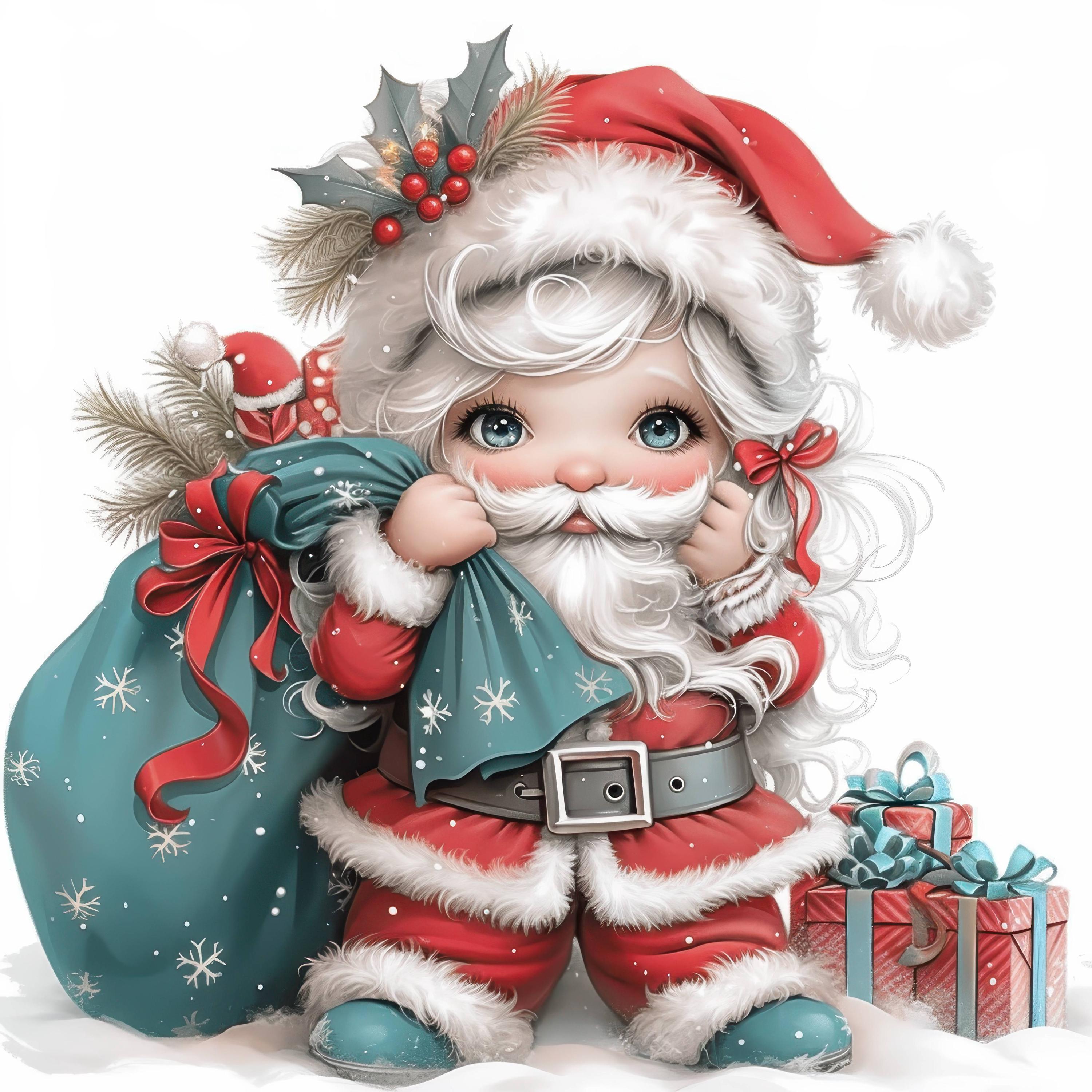 17 Cute Santa Scenes Clipart Bundle, Printable Watercolor Santa Lovers ...