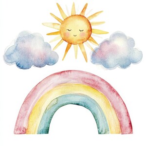 20 Sun and Rainbow Watercolor Clipart, Nursery Rainbow Image ...