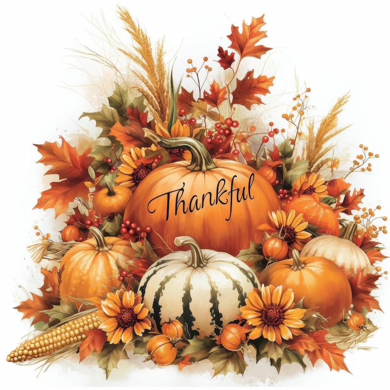 11 Fall Thanksgiving Clipart Bundle, Printable Watercolor Autumn ...