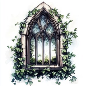 15 Ivy Window Clipart Bundle, Printable Watercolor Church Window ...