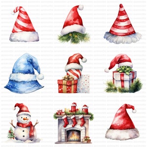 Watercolor Santa Hat Clipart | Xmas, Winter, Christmas Decoration ...
