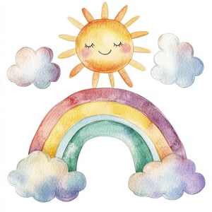 20 Sun and Rainbow Watercolor Clipart, Nursery Rainbow Image ...