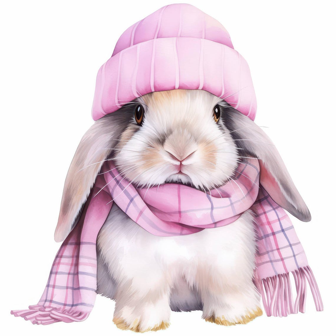 Cute Winter Bunny Clip Art 8 High Res Watercolor JPG Junk Journaling ...