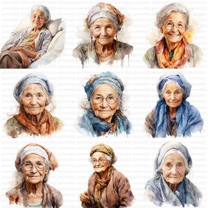Watercolor Old Woman Clipart | Old Grandma Illustrations, Watercolor ...