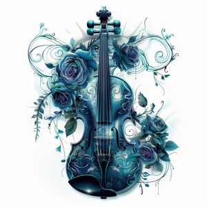 18 Floral Teal Violin Clipart Bundle, Printable Watercolor Music ...