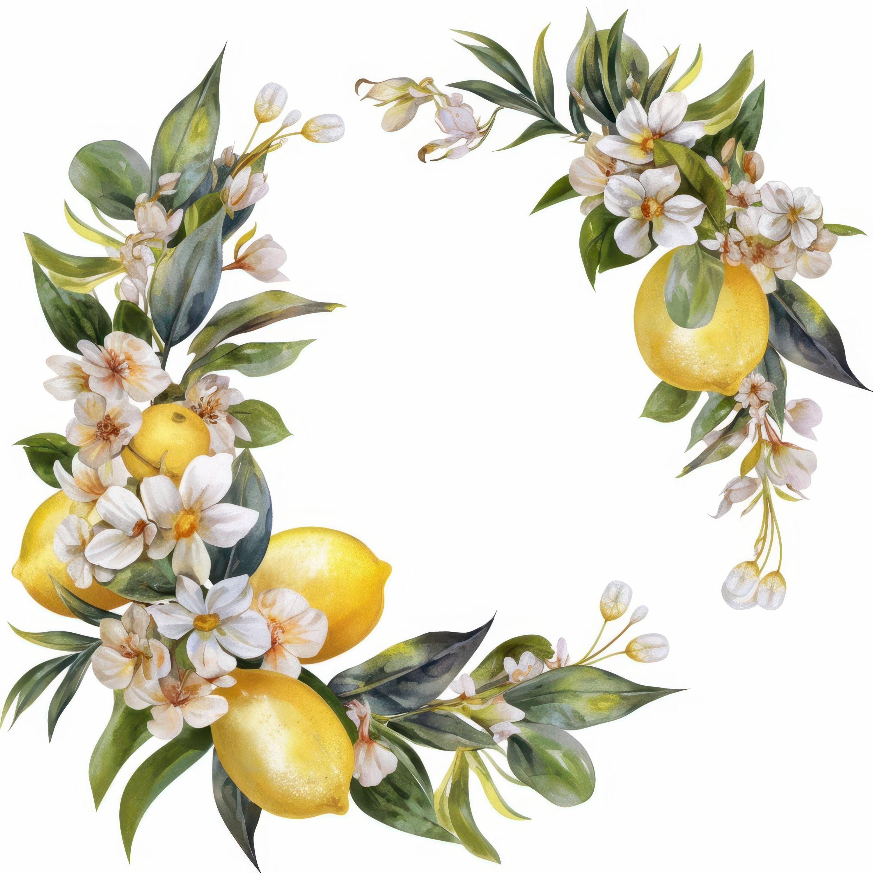 14 Lemon Border Clipart Bundle, Printable Watercolor Lemon Garland ...