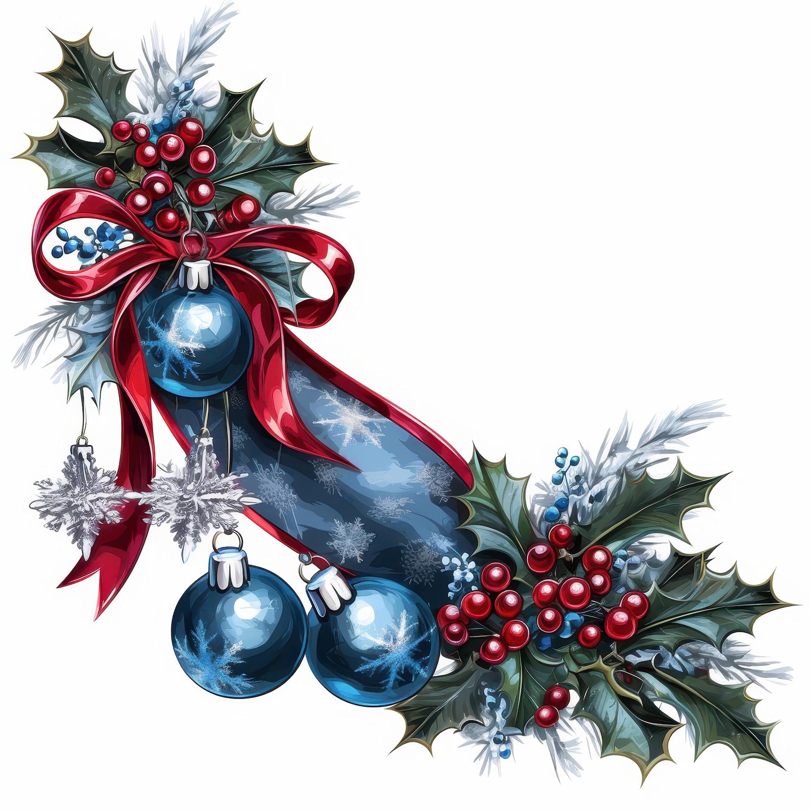12 Blue Red Christmas Borders Clipart Bundle, Printable Watercolor New ...