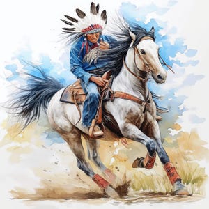 11 Native American on Horse Clipart Bundle, Indian Illustrations ...