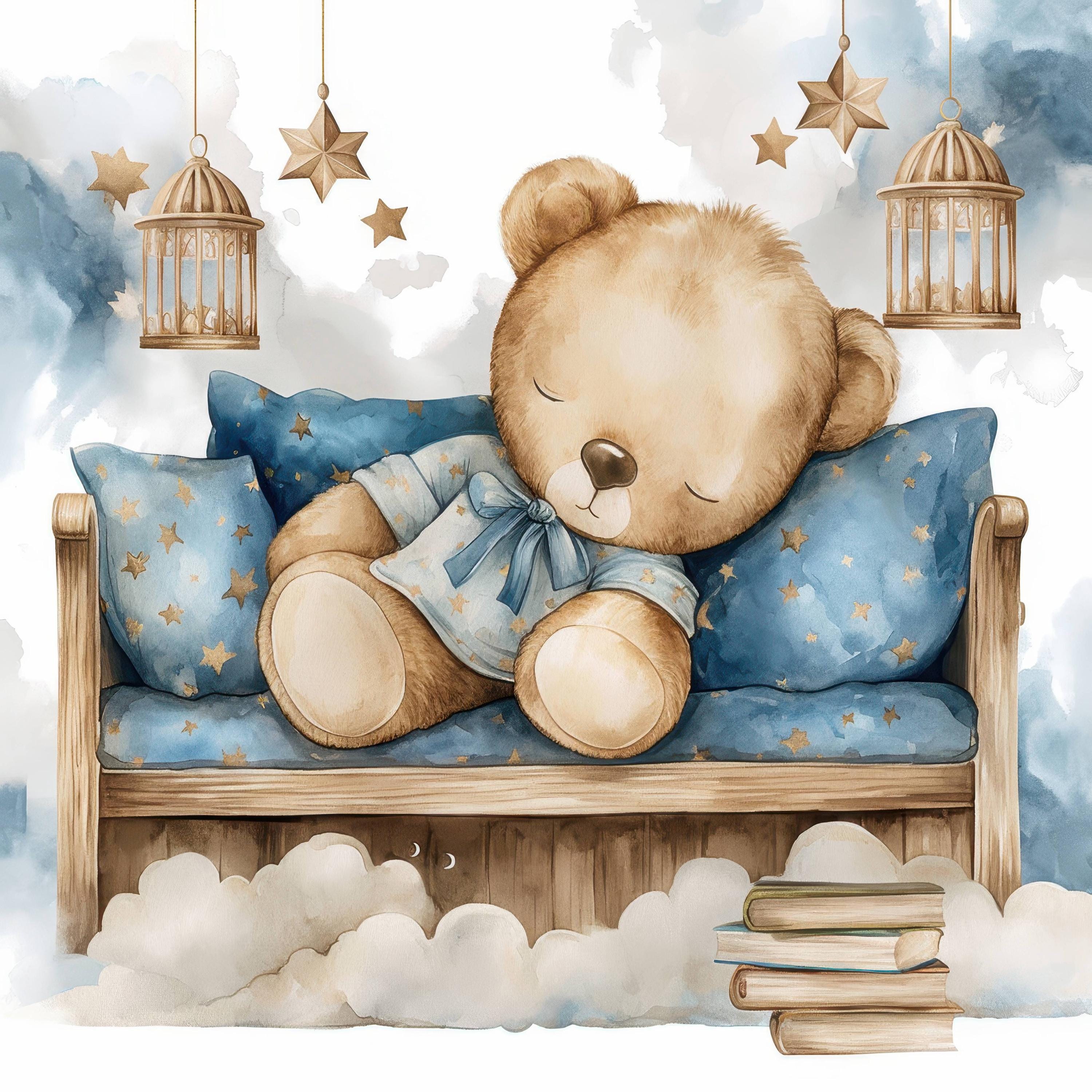 10 Sleepy Teddy Bear Clipart Bundle , Printable Watercolor Teddy Bear ...