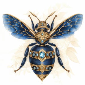 14 Blue Steampunk Bees Clipart Bundle, Printable Watercolor Robotic Bee ...