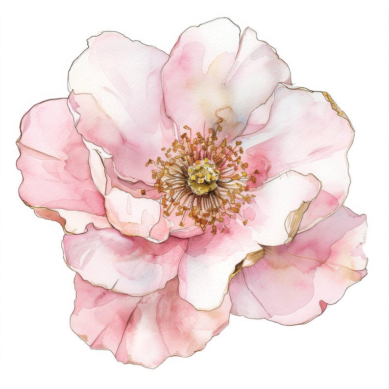 13 Abstract Flowers Clipart Bundle, Pink Gold Flower Illustrations ...