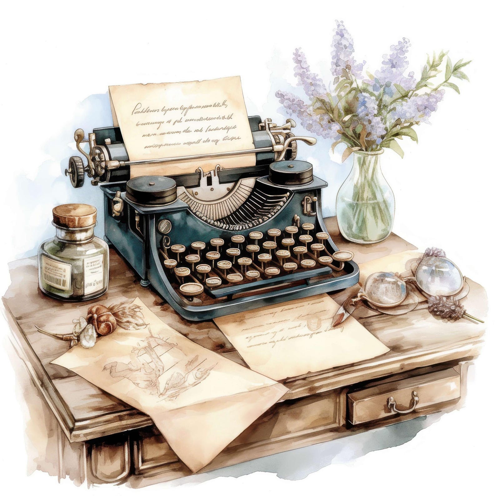 13 Writers Desk Clipart Bundle, Shabby Chic Table Graphics, Printable ...