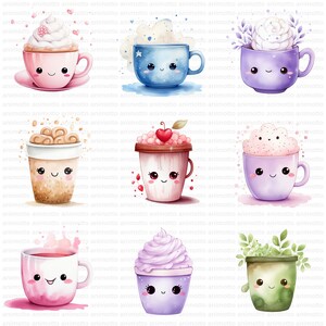 Watercolor Kawaii Coffee Cup Clipart | Coffee Love, Cute Adorable ...