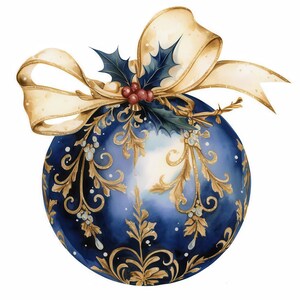 12 Vintage Blue Gold Ornaments Clipart Bundle, Printable Watercolor ...