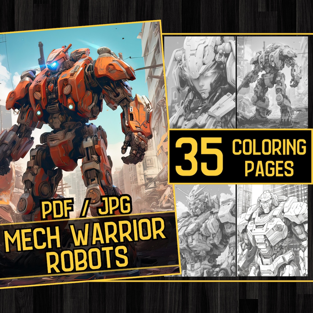 Mech Warrior Robots 35 Coloring Page Book, Adults Kids Instant Download ...