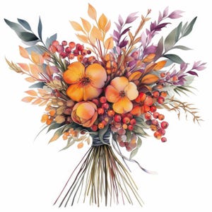 10 Autumn Leaves Bouquet Clipart Bundle, Floral Fall Illustrations ...