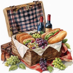 12 Picnic Basket Clipart Bundle, Summer Picnic Food Illustrations ...