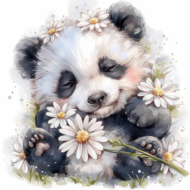 11 Floral Baby Panda Clipart Bundle, Cute Panda Images Illustrations ...