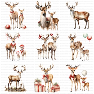 Watercolor Reindeer Clipart Bundle, Painted Reindeer Clipart Set ...