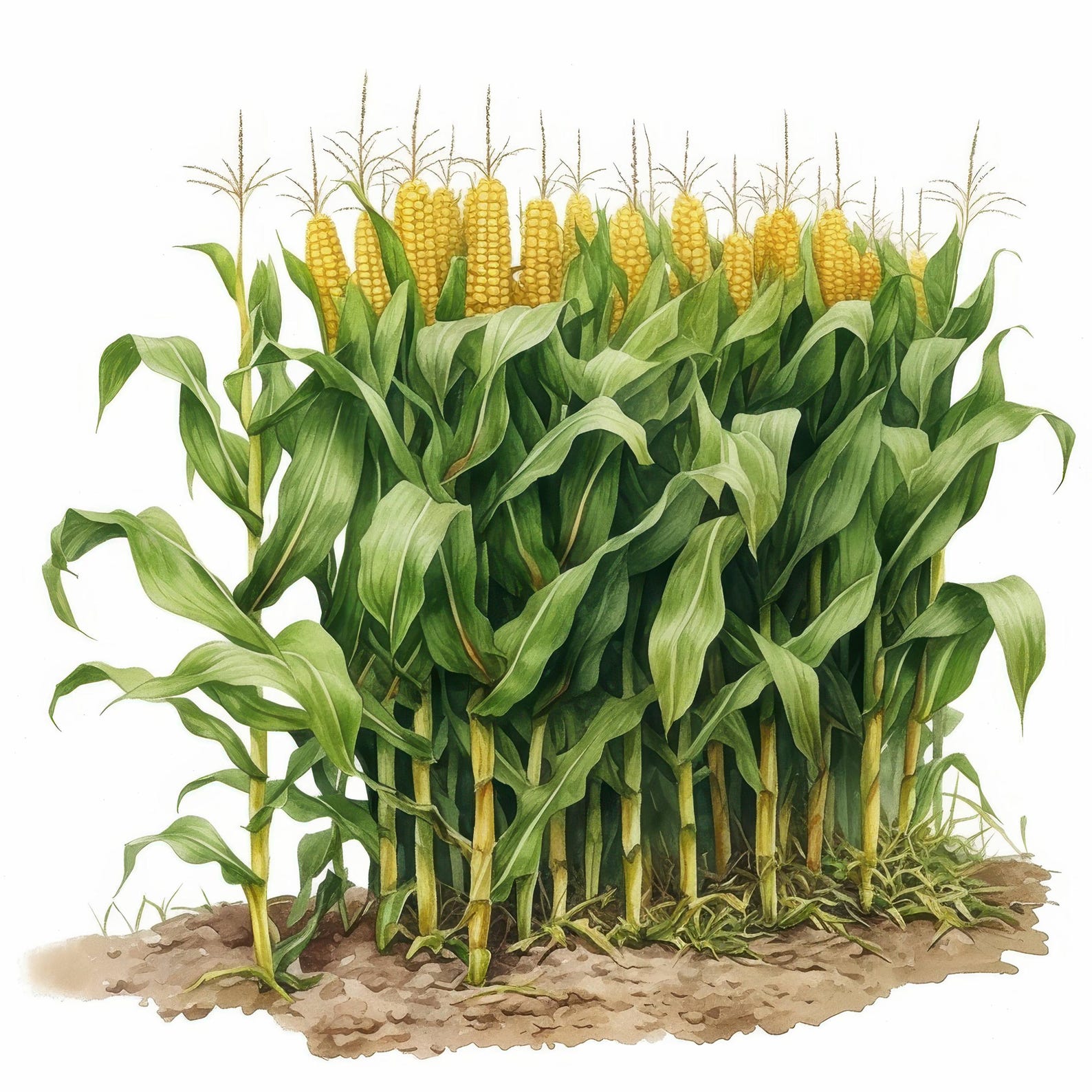 15 Corn Stalk Clipart Set, Tall Green Corns Illustrations, Printable ...
