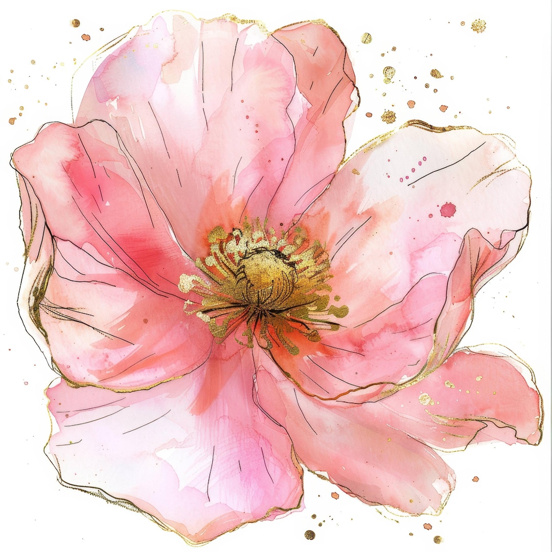 12 Soft Pink Gold Flowers Clipart Bundle Set, Flowers Print,high ...