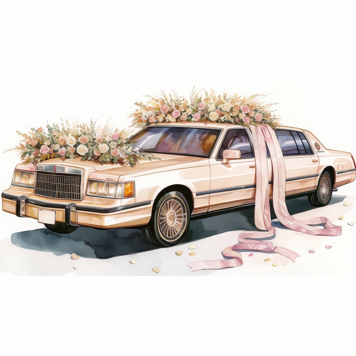 10 Wedding Limousine Clipart Bundle, Elegant Wedding Illustration ...