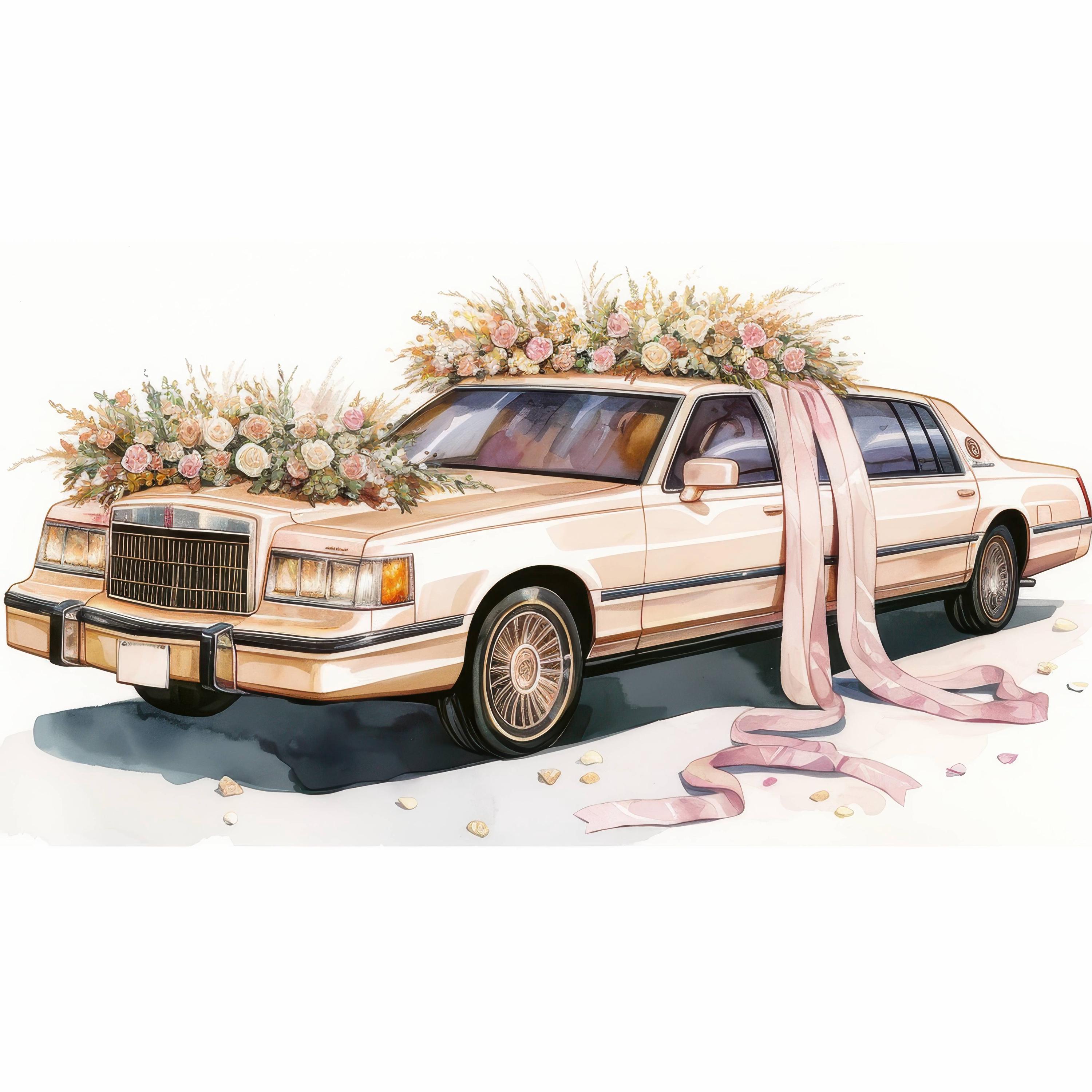 10 Wedding Limousine Clipart Bundle, Elegant Wedding Illustration ...