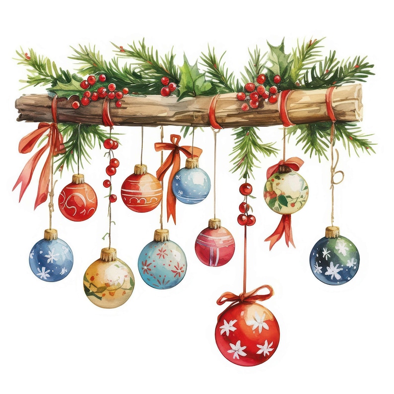 25 Christmas Decors Clipart Bundle, Festive Illustrations, Printable ...