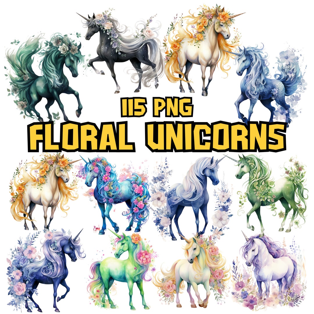 Watercolor Floral Unicorns Clipart | Horse With Flowers, Fantasy ...